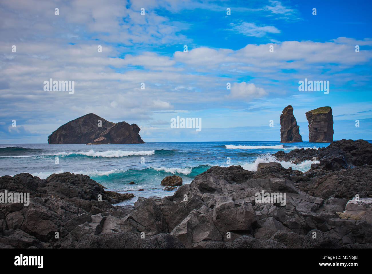 Mosteiros beach with the volcanic rocks on Sao Miguel Azores Stock ...