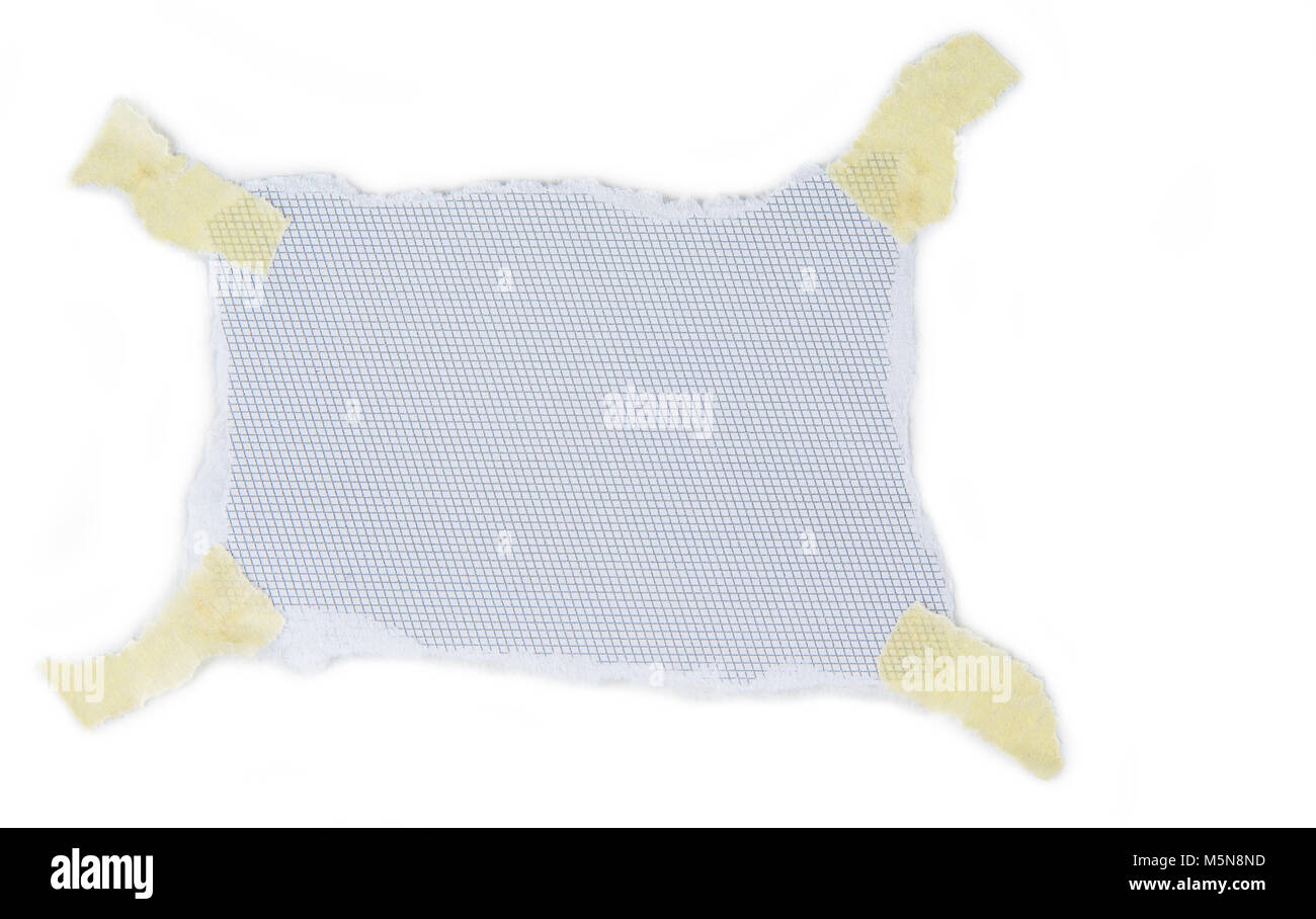 Pieces of torn note paper sheets with adhesive sticky tape stuck Stock ...