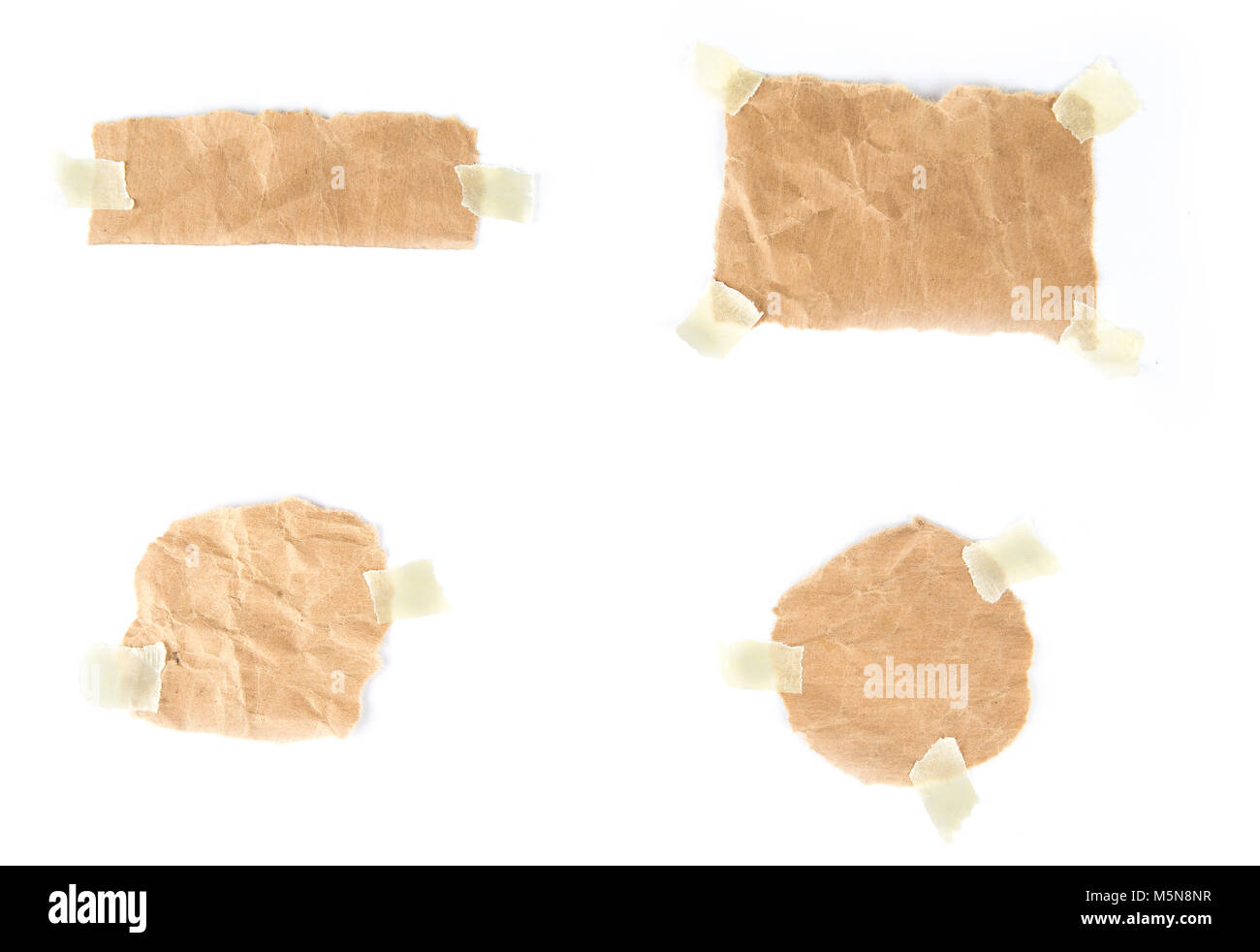 Pieces of torn note paper sheets with adhesive sticky tape stuck Stock ...