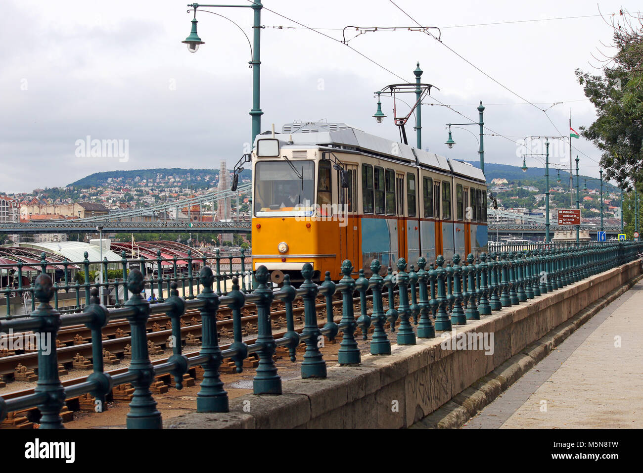 yellow tramway Budapest city Hungary Stock Photo - Alamy