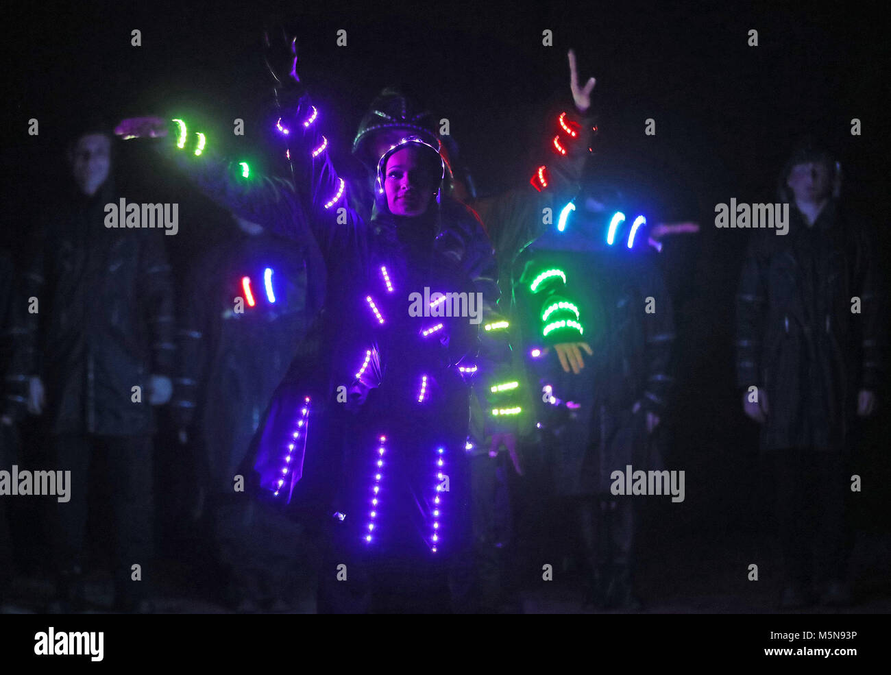Troupe members wear LED outfits as they perform in Tom Duffy's circus ...