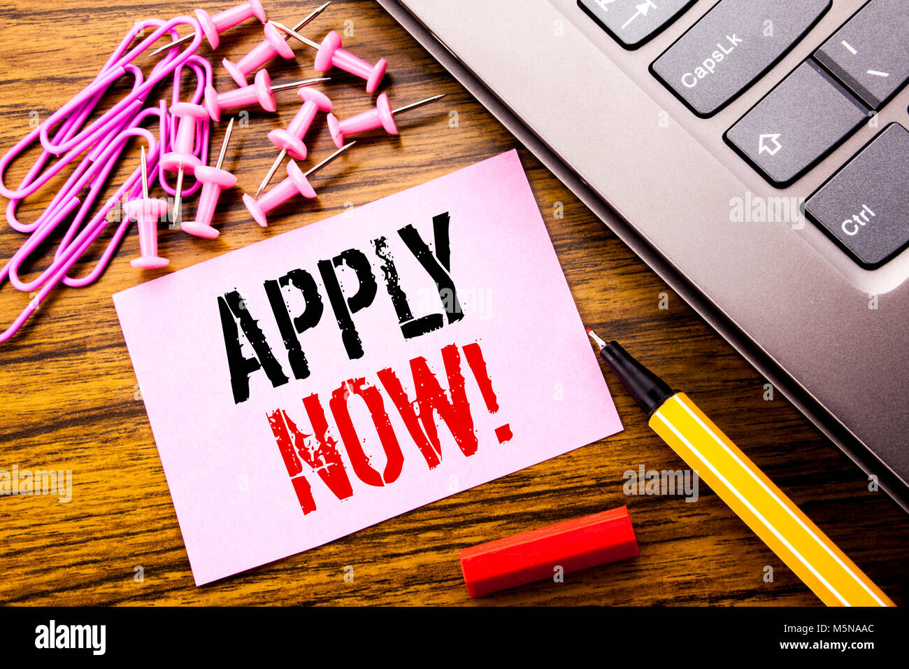 Handwritten text showing Apply Now. Business concept for Job Hiring ...