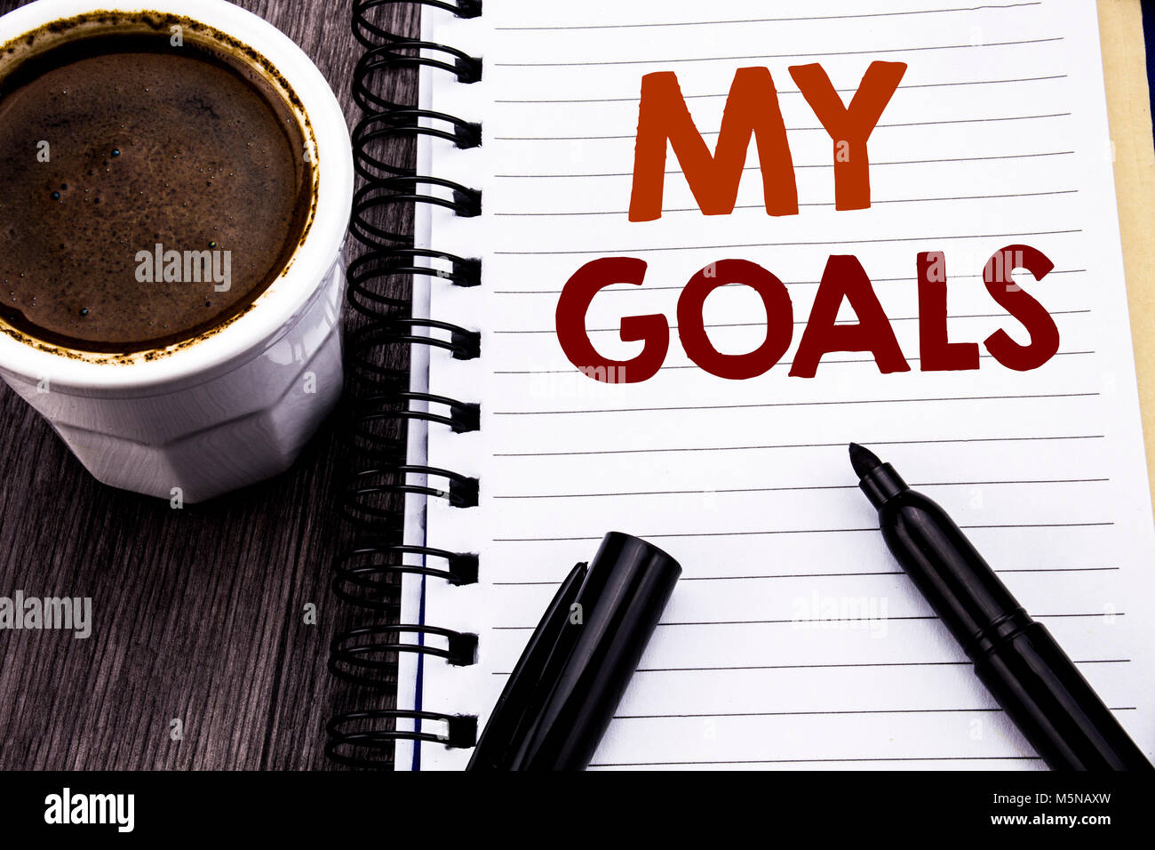 Writing text showing My Goals. Business concept for List Plan for ...