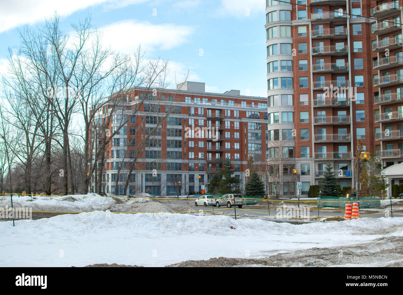 Modern condo buildings with huge windows and balconies in Montreal ...