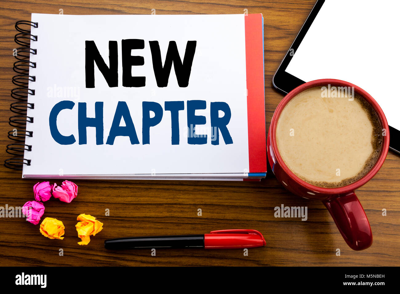 Handwritten text showing New Chapter. Business concept writing Starting ...