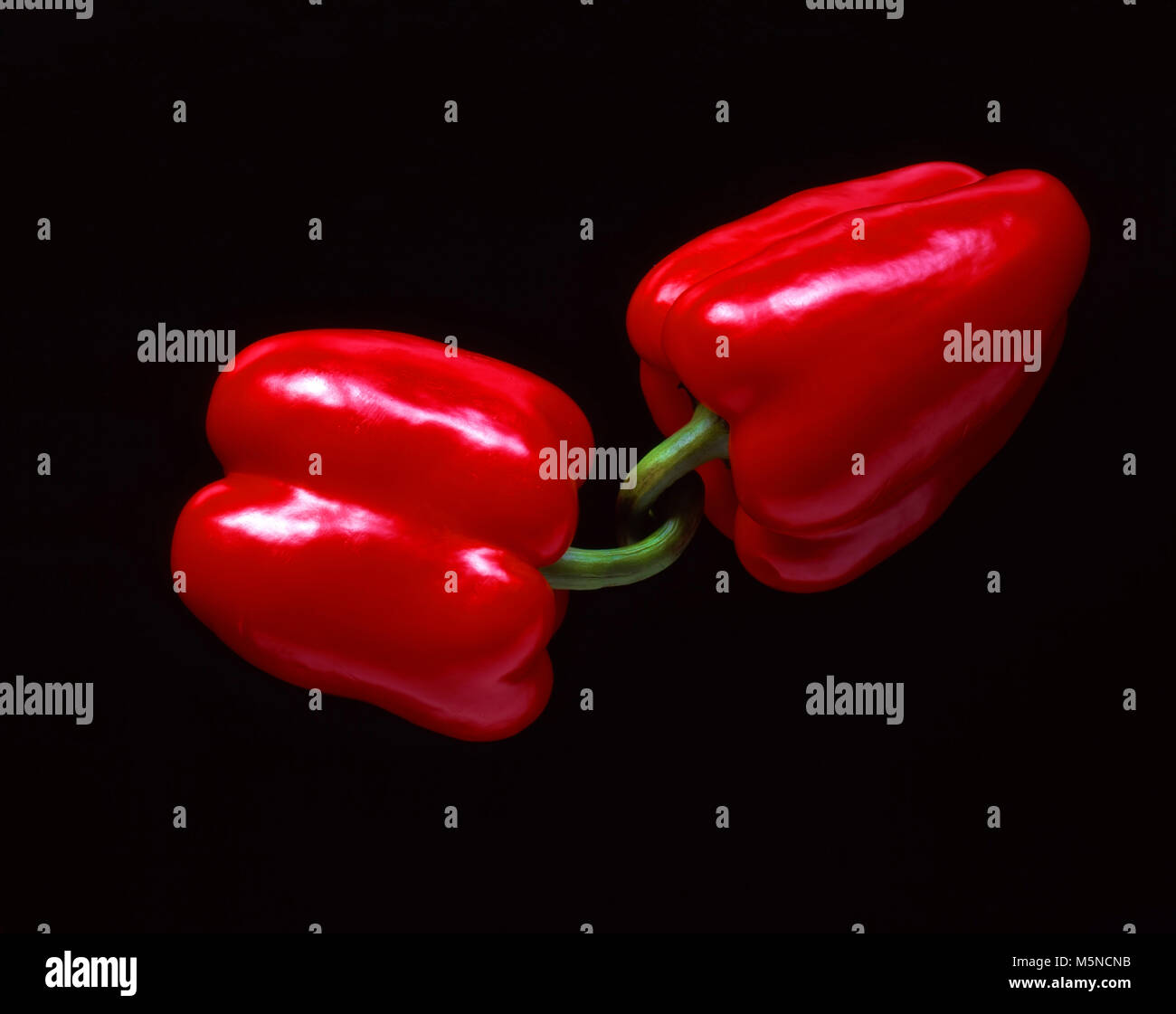Shiny red peppers against a black background Stock Photo - Alamy
