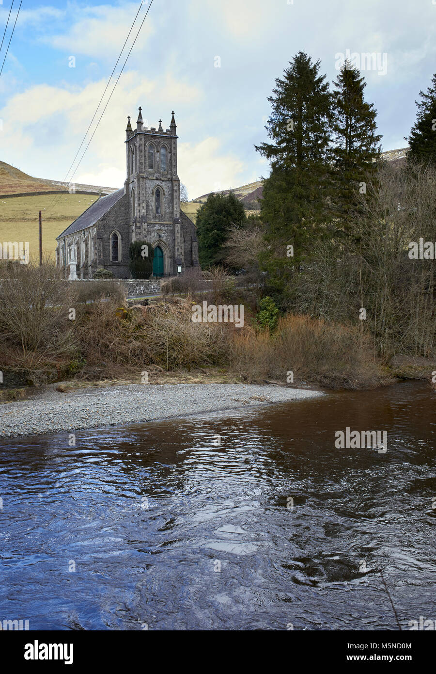 Looking North from Westerkirk Bridge over the river Esk at Westerkirk ...
