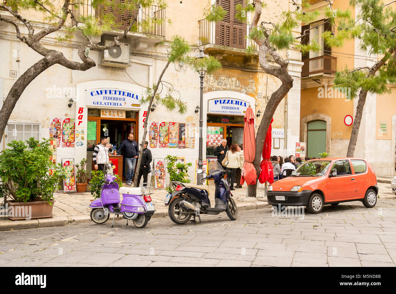 Typical italian street life with Ice cream, pizza and coffee shop Stock ...