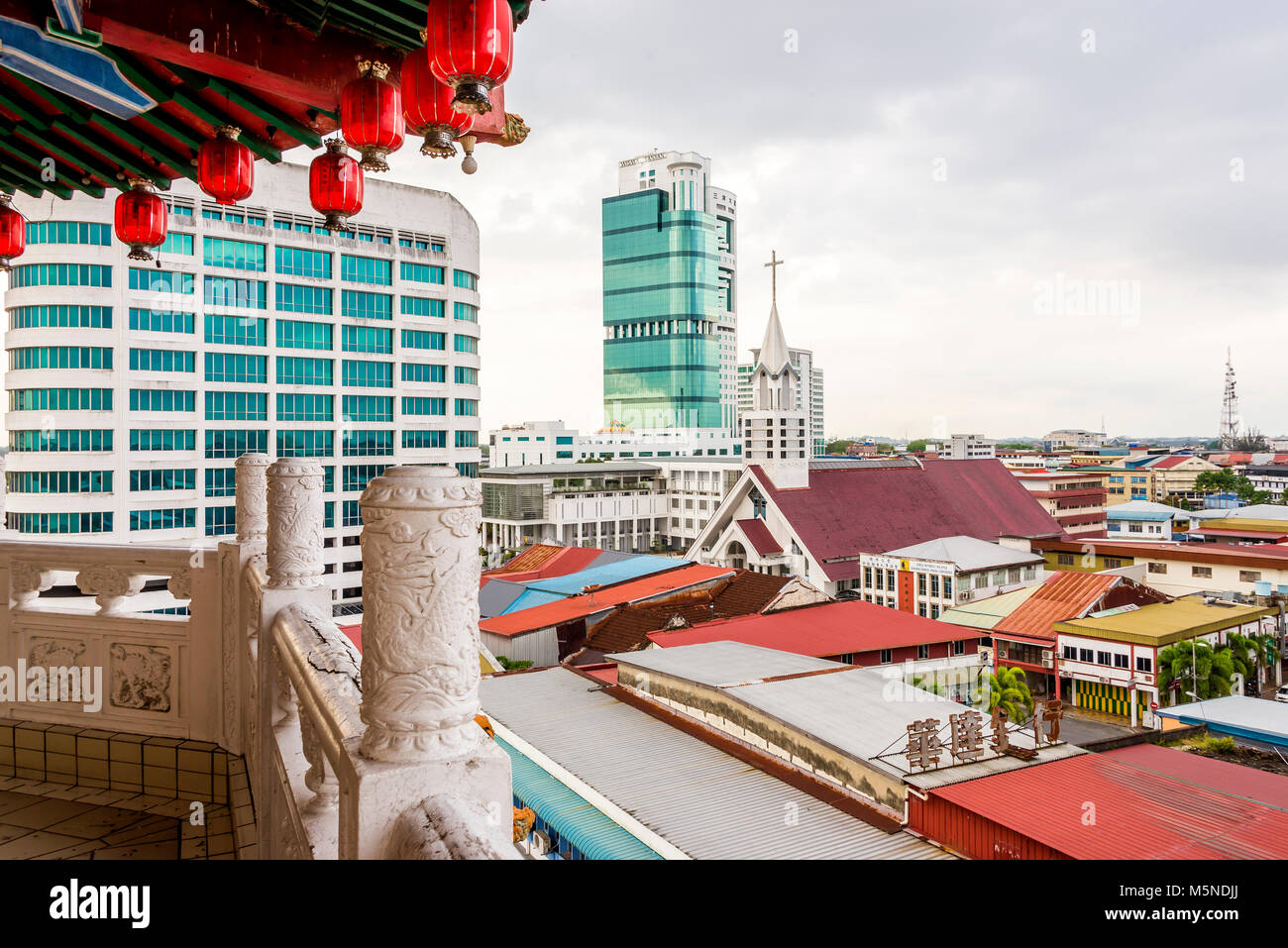 View of Sibu City Skyline with Church and Tower Stock Photo - Alamy