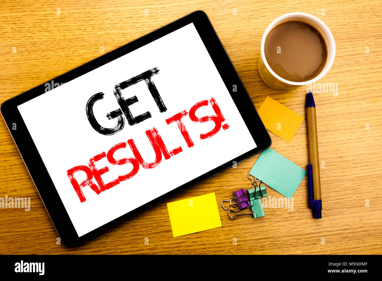 Handwritten text caption showing Get Results. Business concept writing ...