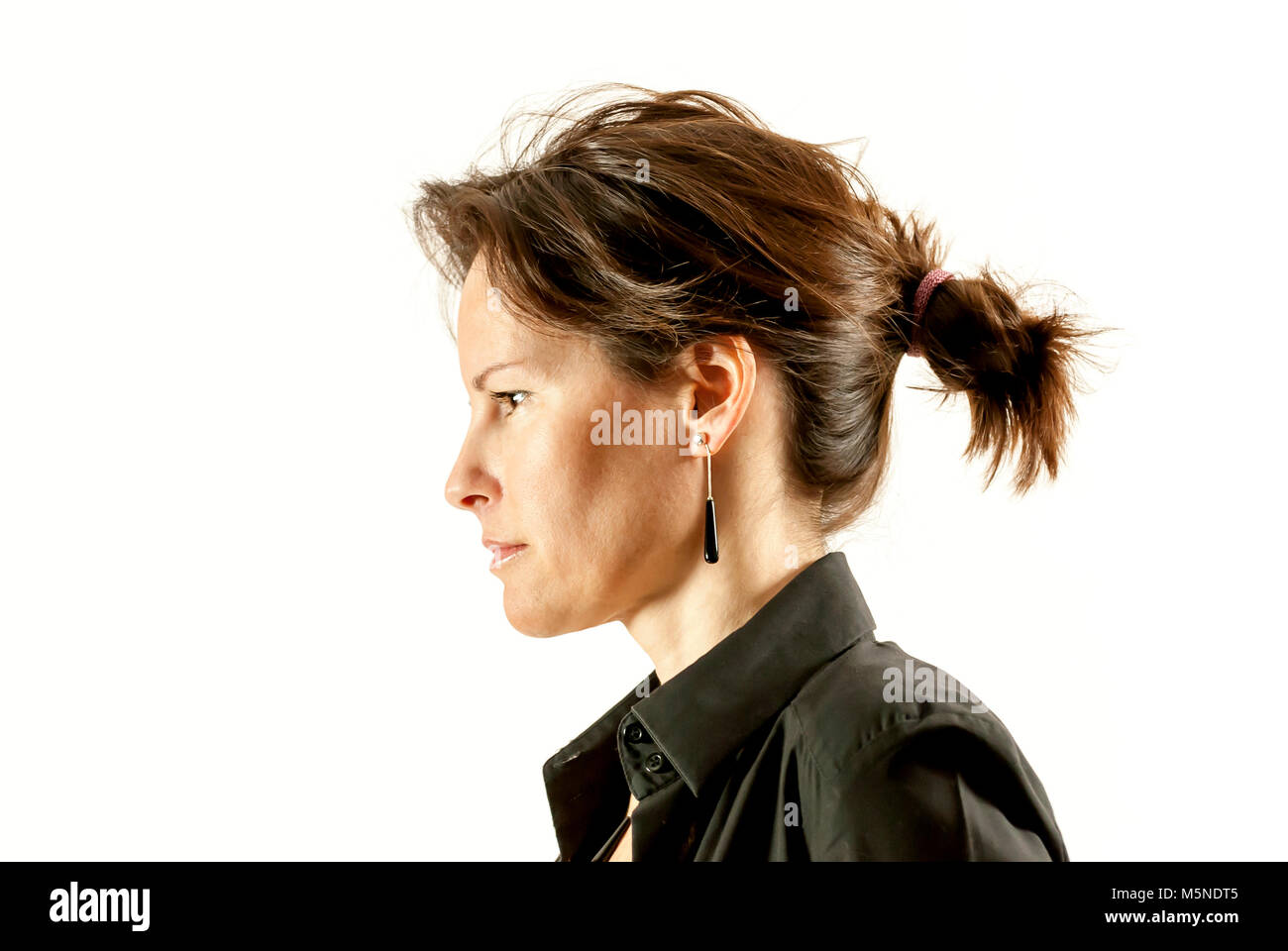 Beautiful Woman Face Portrait Profile with Ponytail Stock Photo - Alamy
