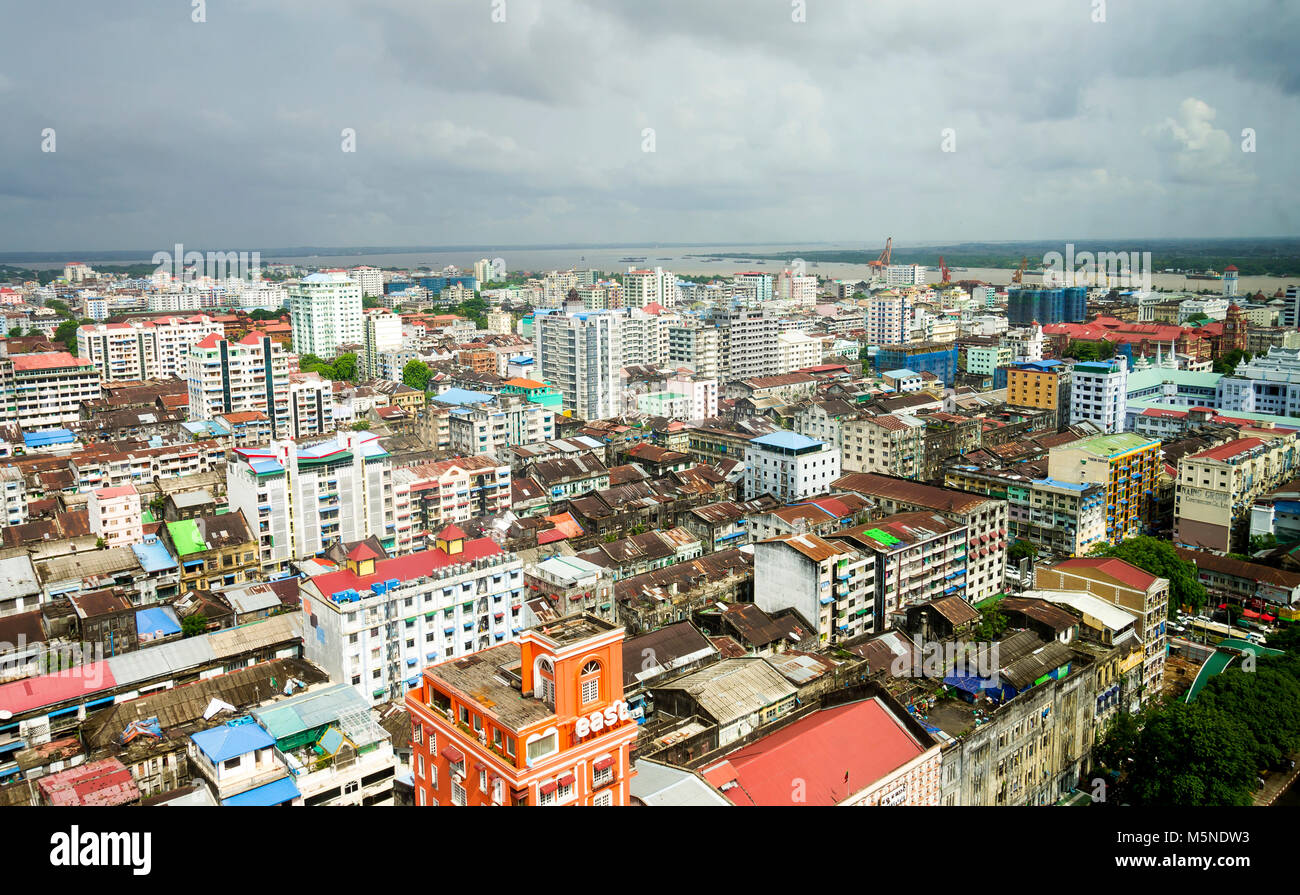 Aerial view of Yangon City Skyline and Port Stock Photo - Alamy