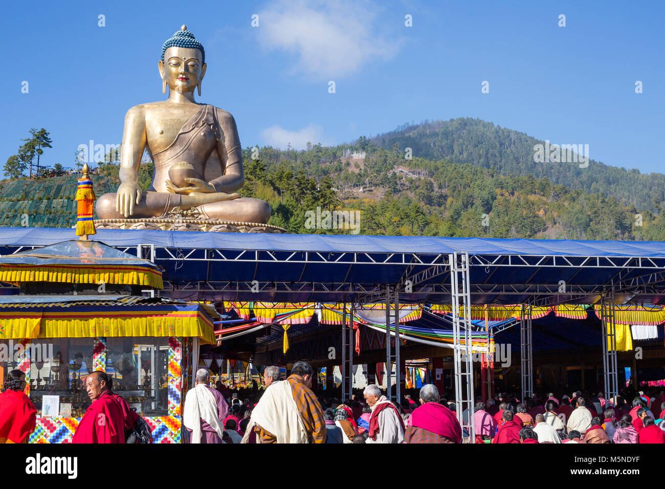 Thimphu, Bhutan. Bhutanese Gathering for a Ceremony at the Great Buddha ...