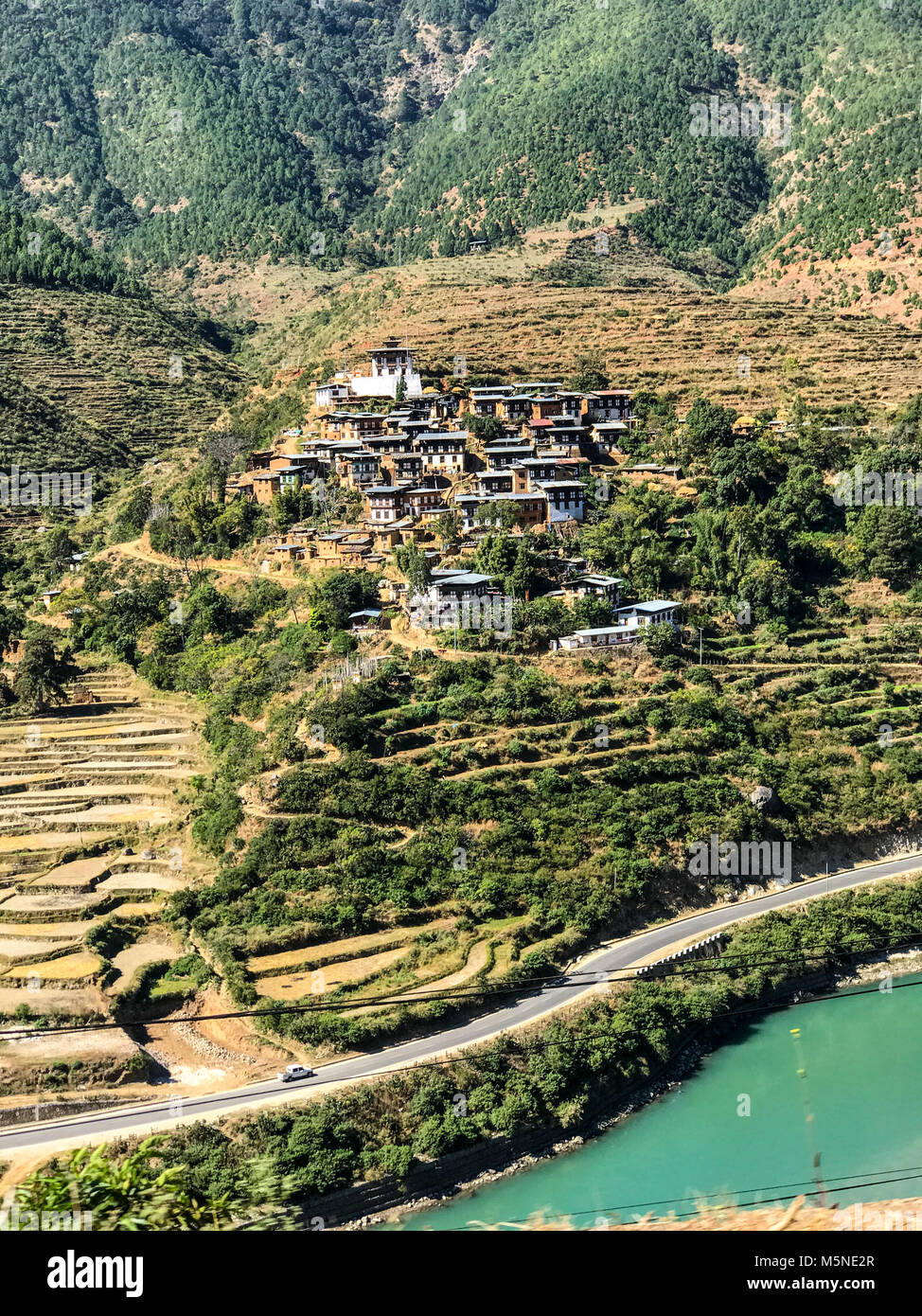 Bhutan. Village on Hillside between Phobikha and Paro Stock Photo - Alamy