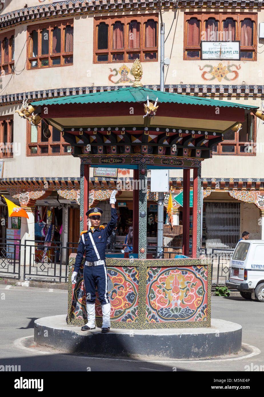 Thimphu, Bhutan. Roundabout and Traffic Policeman in Central Thimphu ...