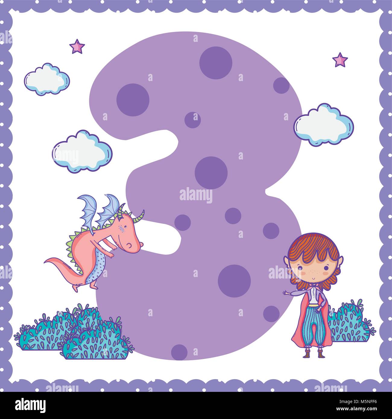 Three number magic world cartoon vector illustration graphic design ...