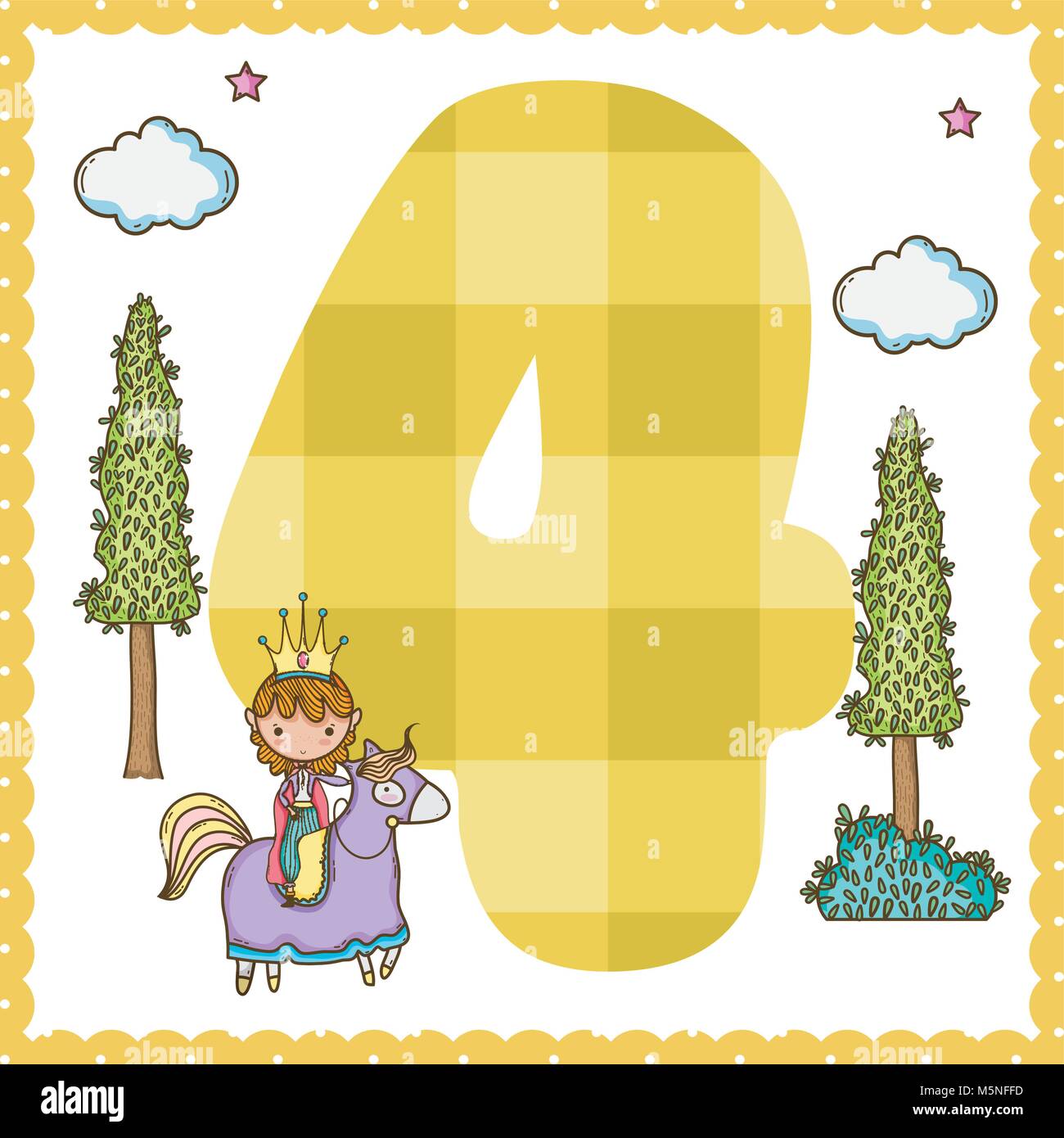 Four number magic world cartoon vector illustration graphic design ...