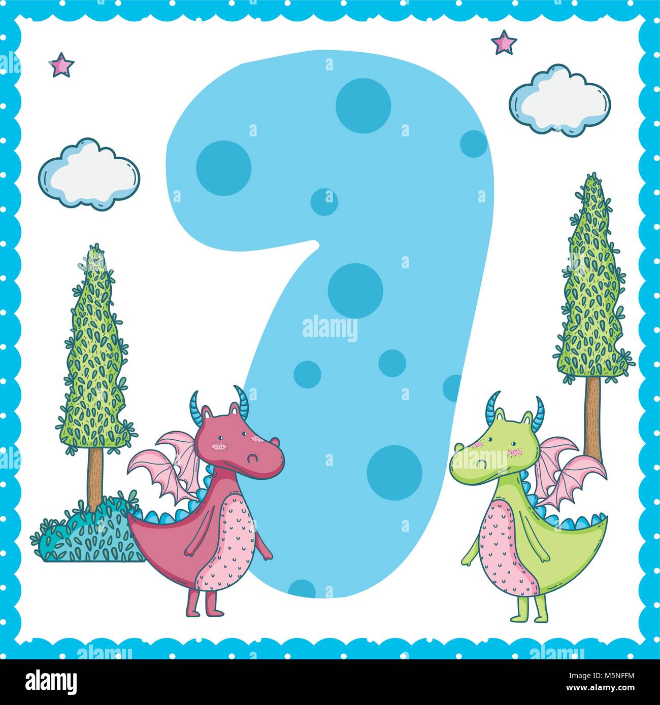 Seven number magic world cartoon vector illustration graphic design ...