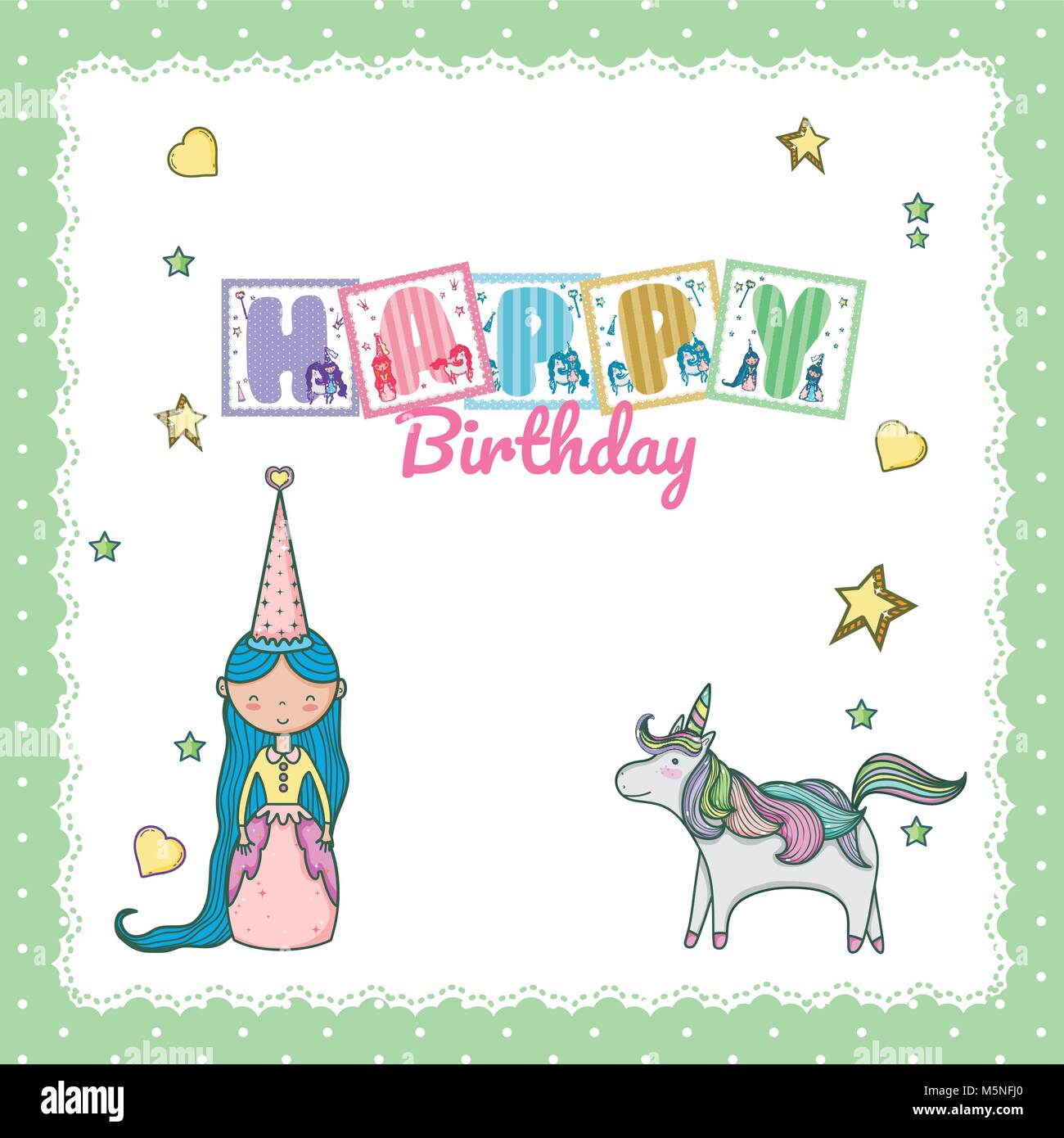 happy birthday magic world cartoons concept vector illustration graphic ...