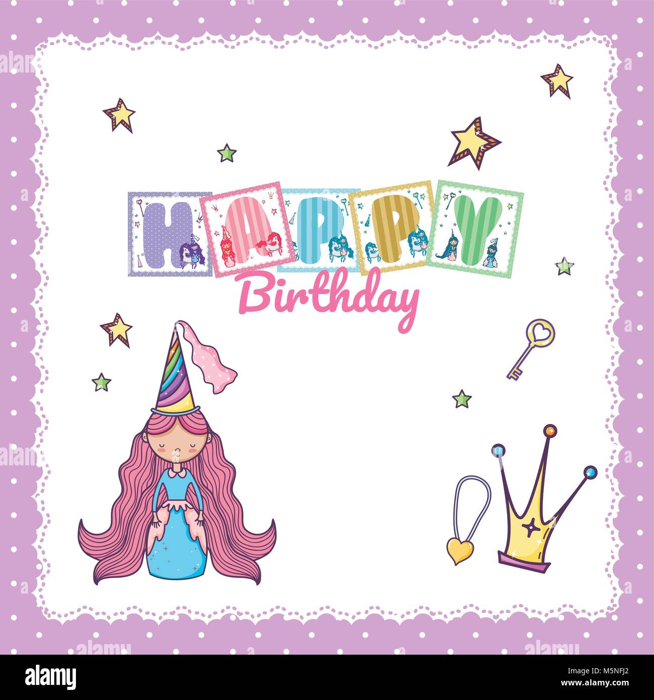 happy birthday magic world cartoons concept vector illustration graphic ...
