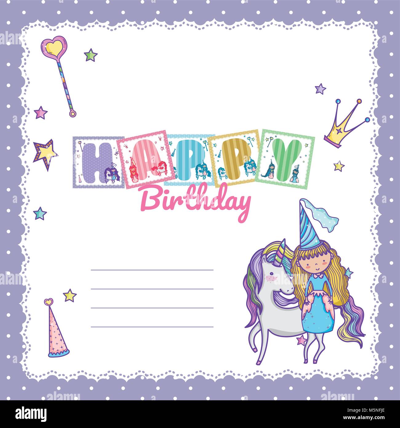 happy birthday magic world cartoons concept vector illustration graphic ...