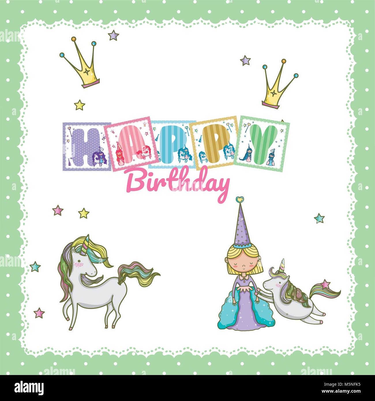 happy birthday magic world cartoons concept vector illustration graphic ...