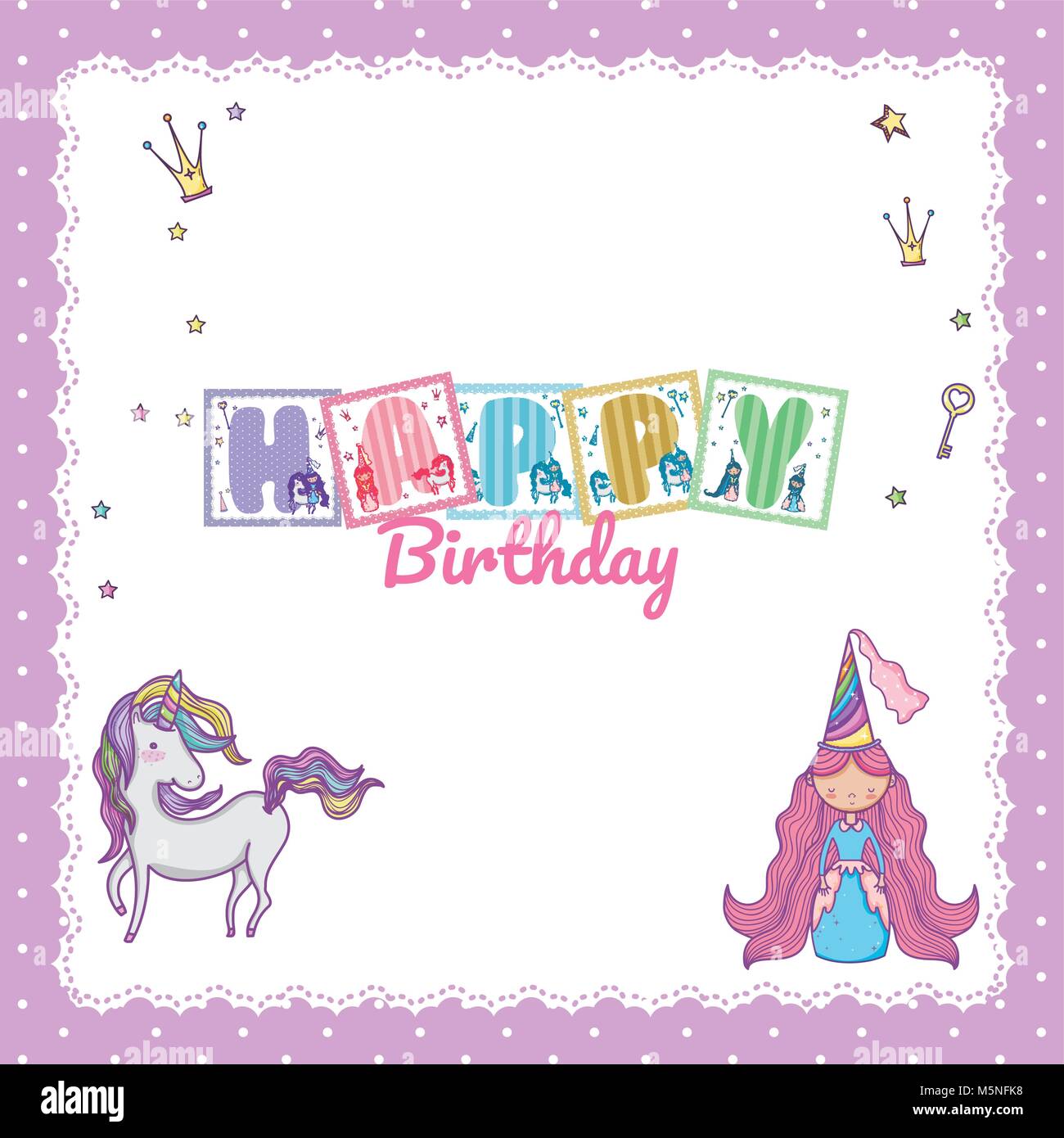 happy birthday magic world cartoons concept vector illustration graphic ...