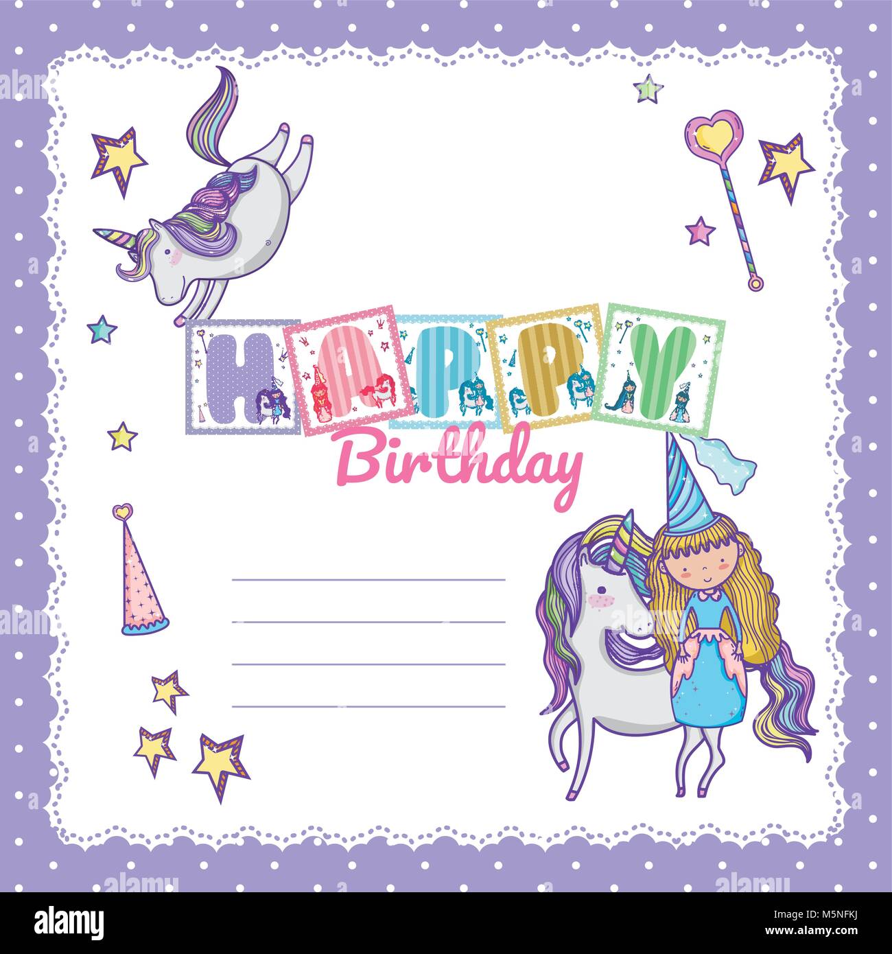 happy birthday magic world cartoons concept vector illustration graphic ...
