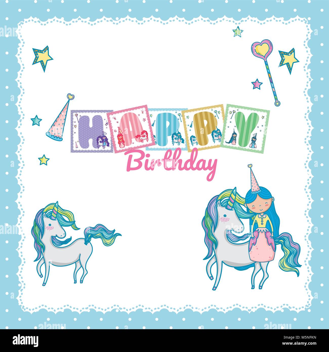 happy birthday magic world cartoons concept vector illustration graphic ...
