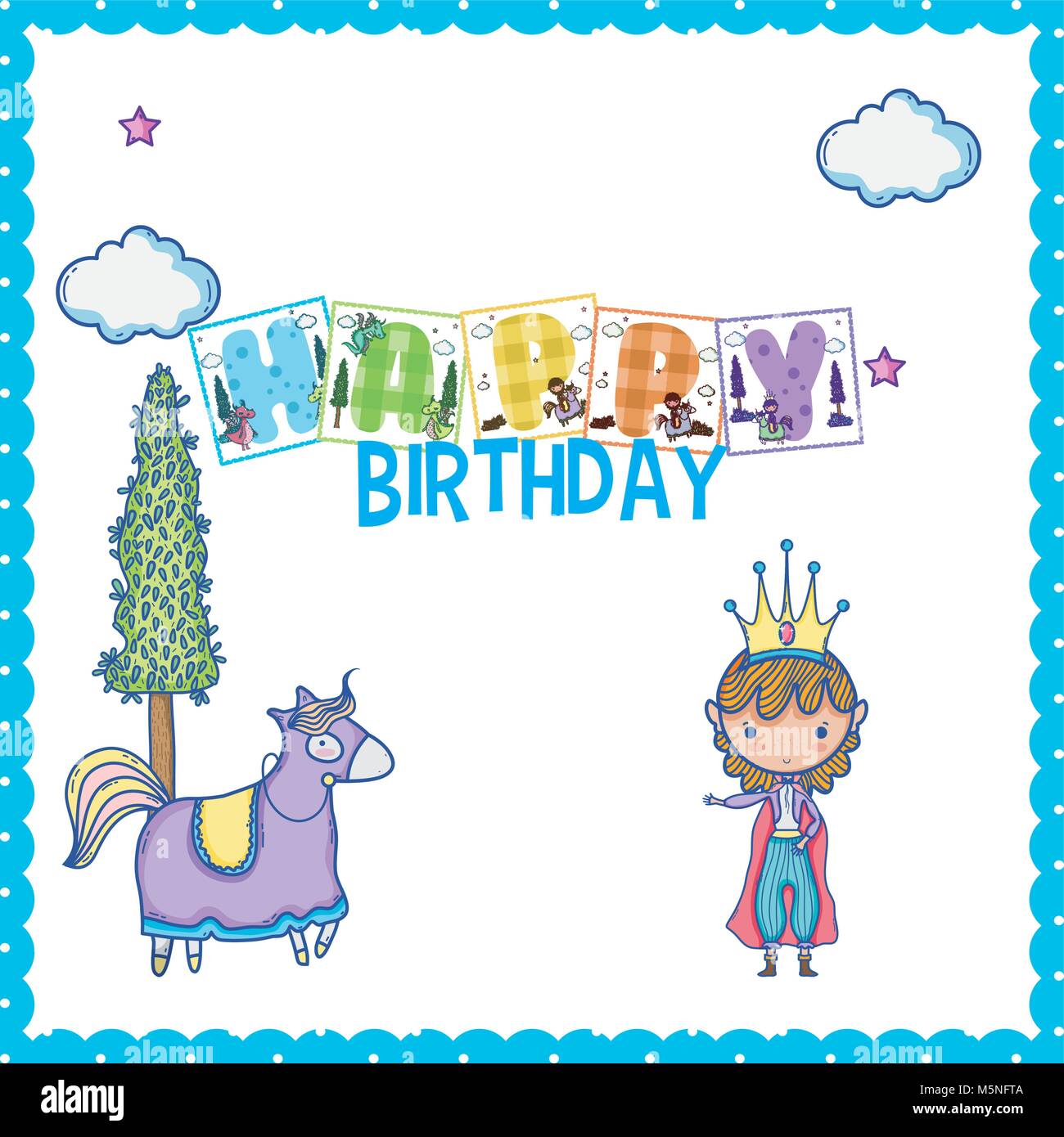 happy birthday magic world cute cartoons concept vector illustration ...