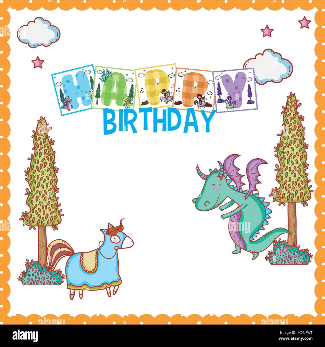 happy birthday magic world cute cartoons concept vector illustration ...