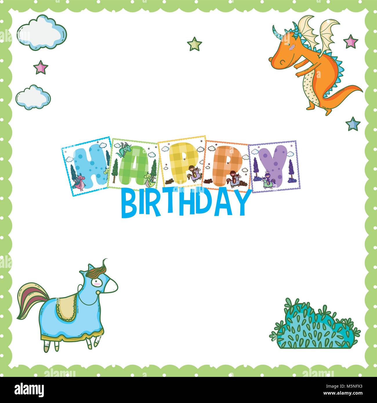 happy birthday magic world cute cartoons concept vector illustration ...