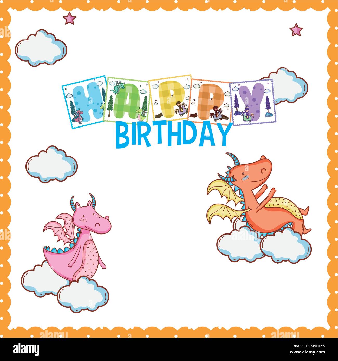 happy birthday magic world cute cartoons concept vector illustration ...