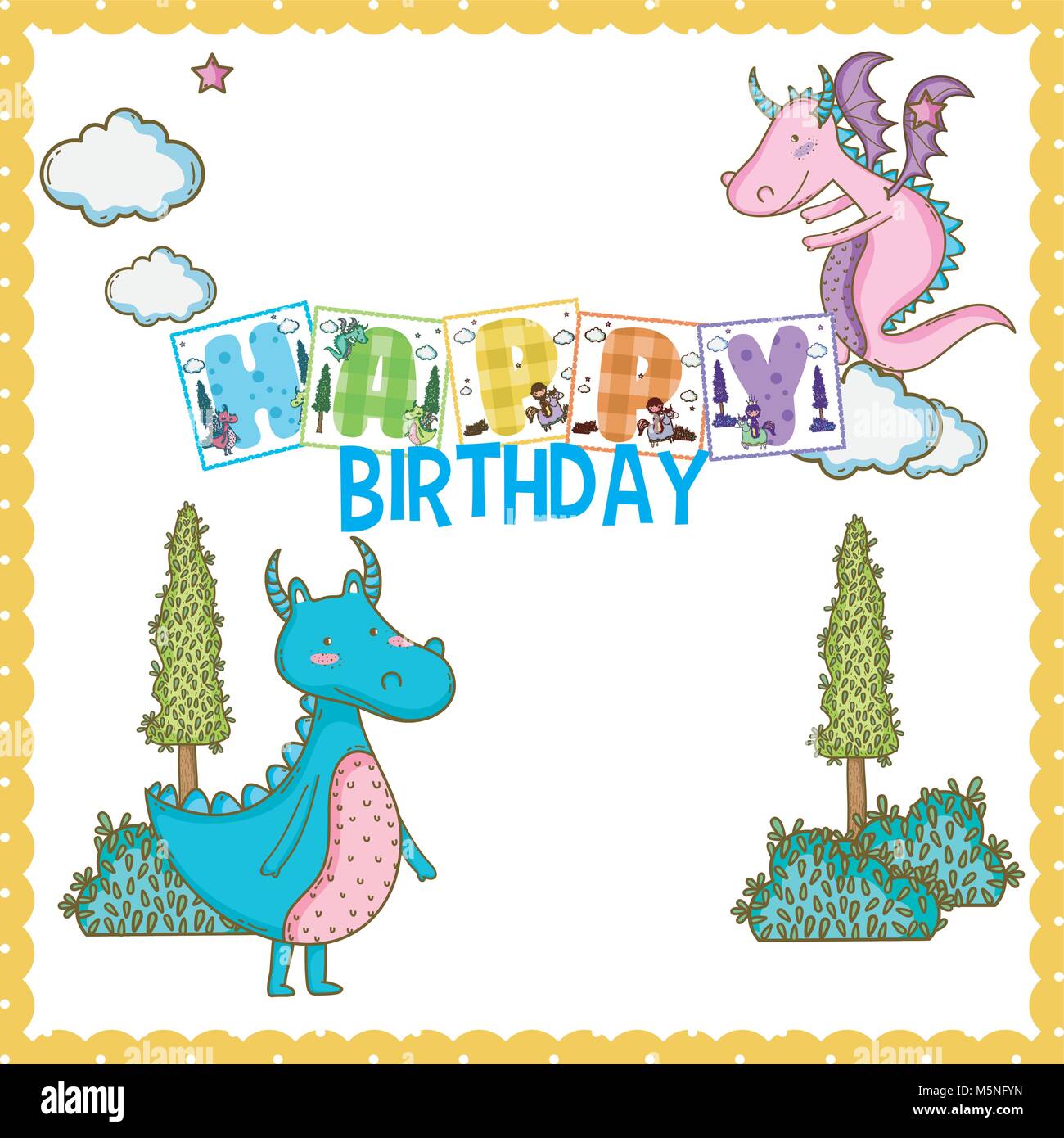happy birthday magic world cute cartoons concept vector illustration ...