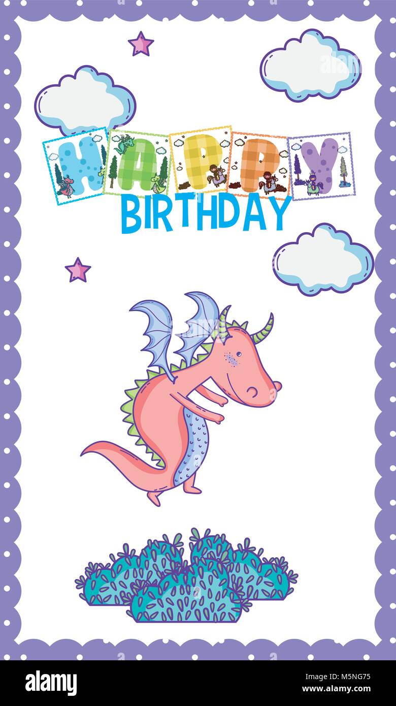 happy birthday magic world cute cartoons concept vector illustration ...