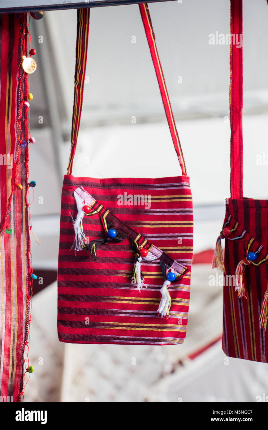 Traditional style handmade woven bags made of fabric Stock Photo - Alamy