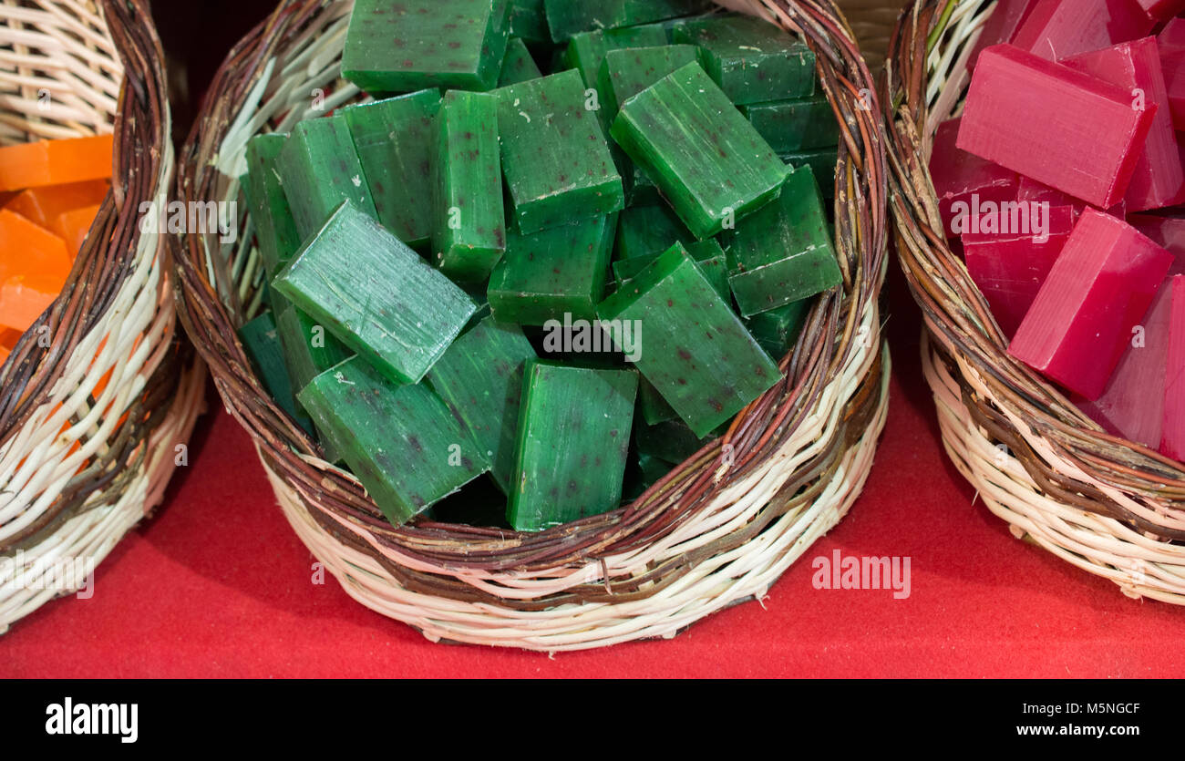 Collection of bars of fragrant hand made organic soap Stock Photo - Alamy