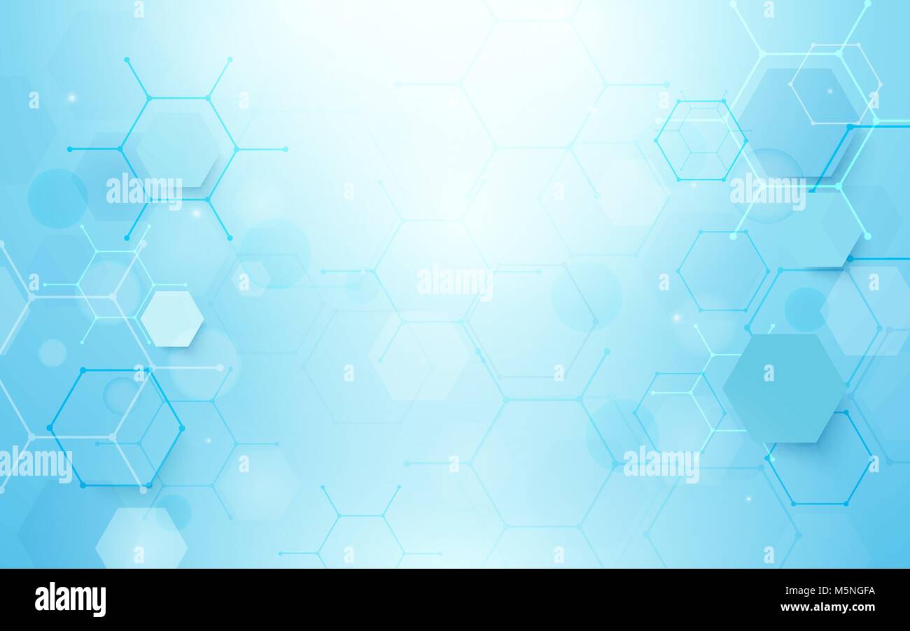 Abstract blue hexagons shape and lines with science concept background ...