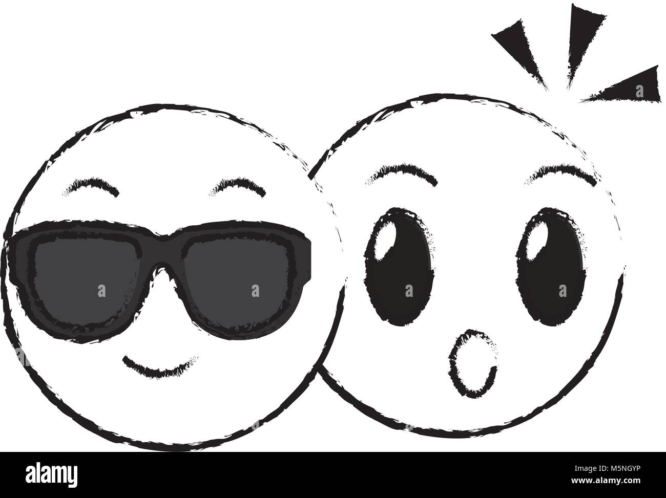 grunge emoji friends with cool and surprised faces vector illustration ...