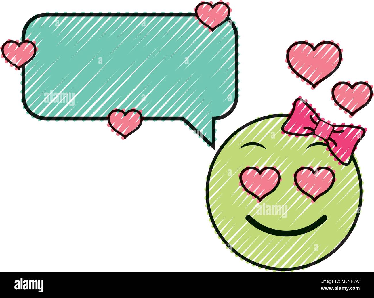 doodle female emoji enamored face with chat bubble Stock Vector Image ...