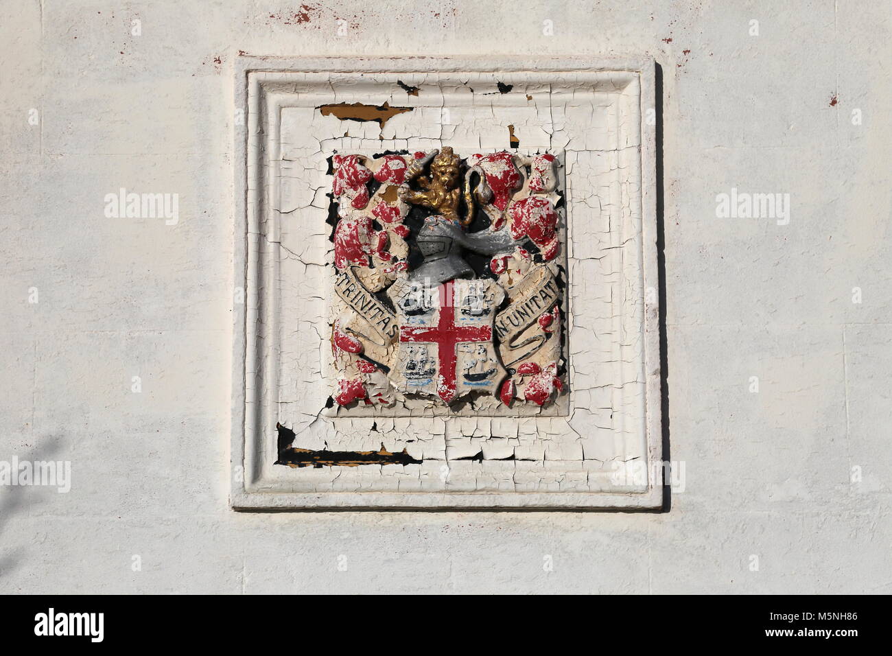 Trinity House emblem on Old Lighthouse, Dungeness, Kent, England, Great ...