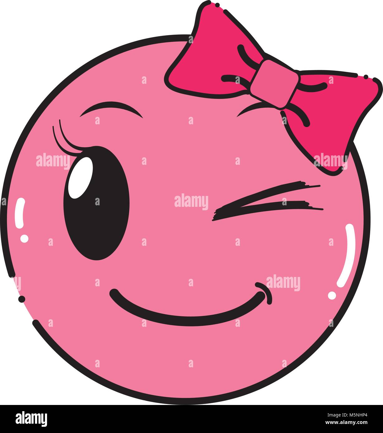 color good female emoji expression with ribbon bow Stock Vector Image ...