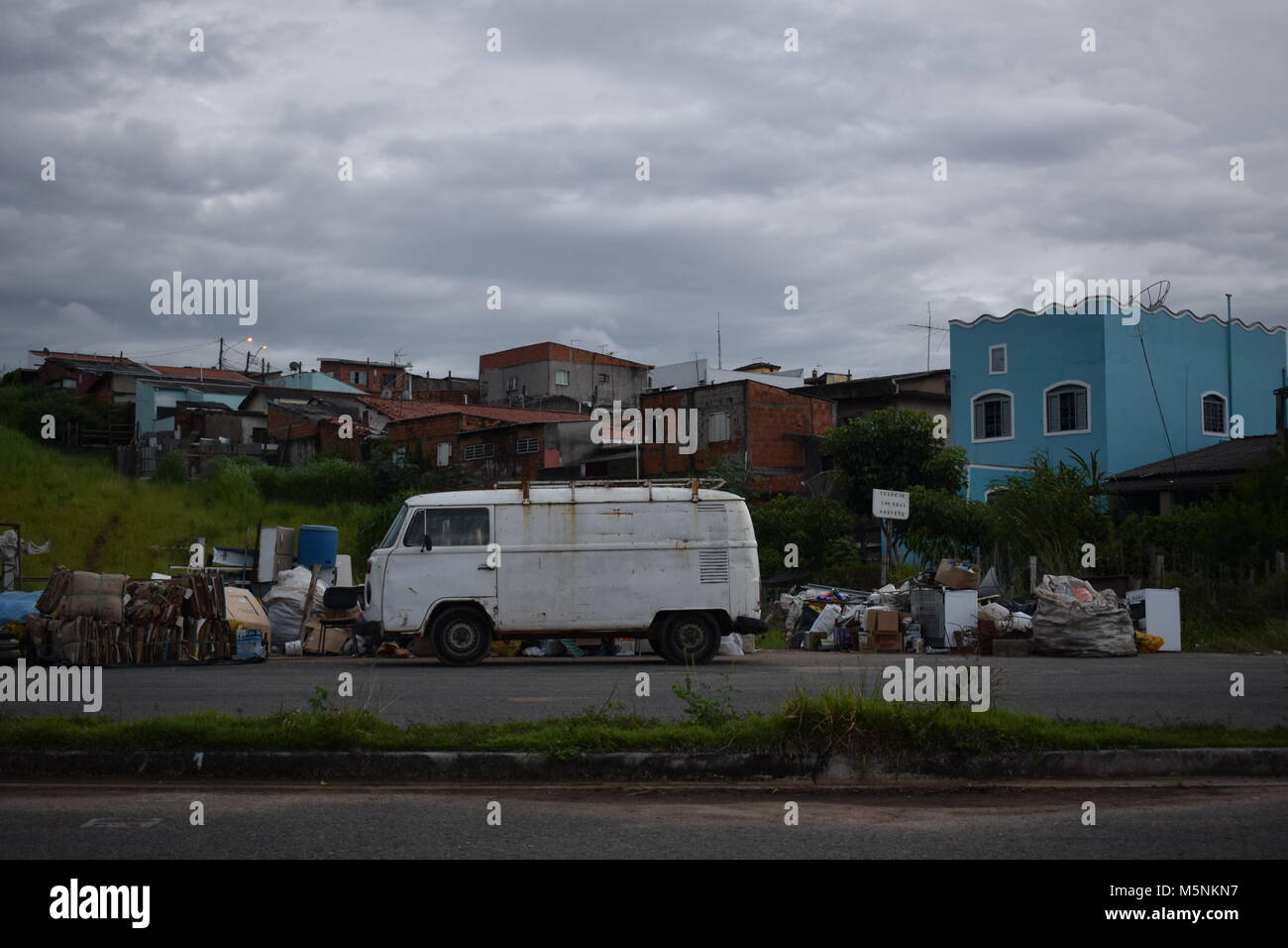 Destroyed van used to carry recyclable waste Stock Photo - Alamy