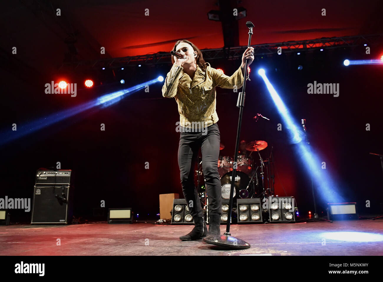 Napoli, Italy. 24th Feb, 2018. Damiano David frontman of the Maneskin ...