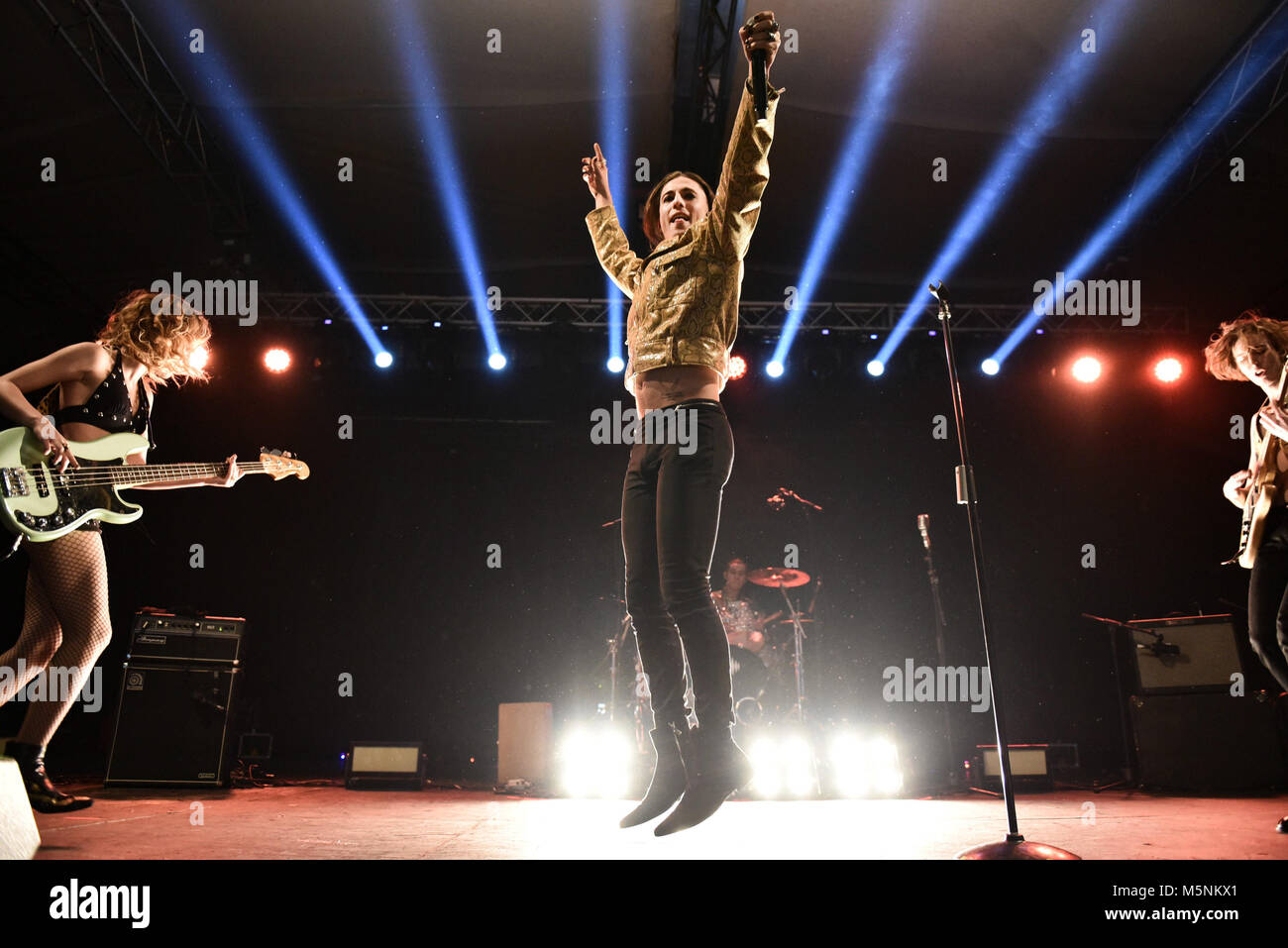 Napoli, Italy. 24th Feb, 2018. Damiano David frontman of the Maneskin ...