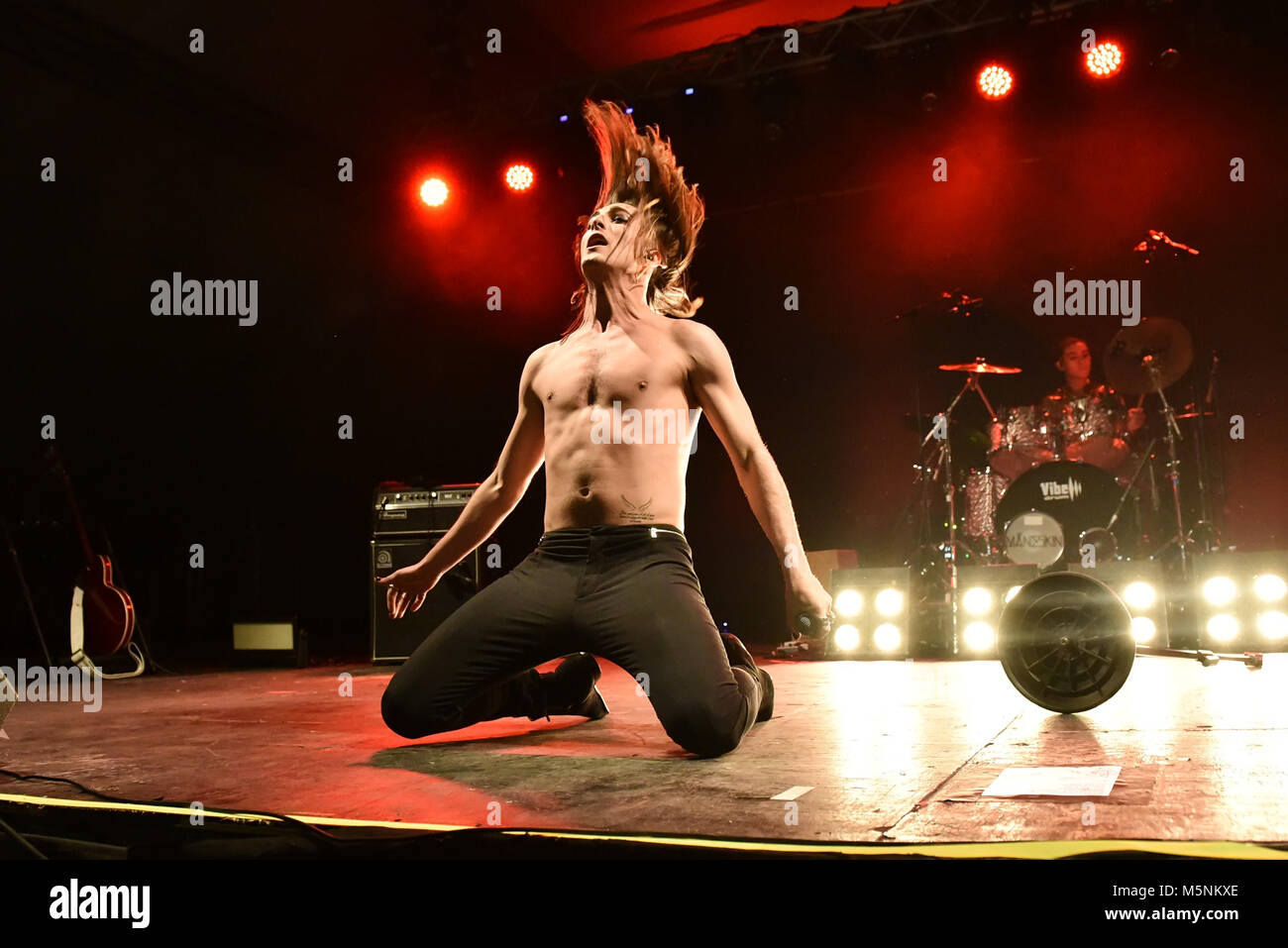 Napoli, Italy. 24th Feb, 2018. Damiano David frontman of the Maneskin ...