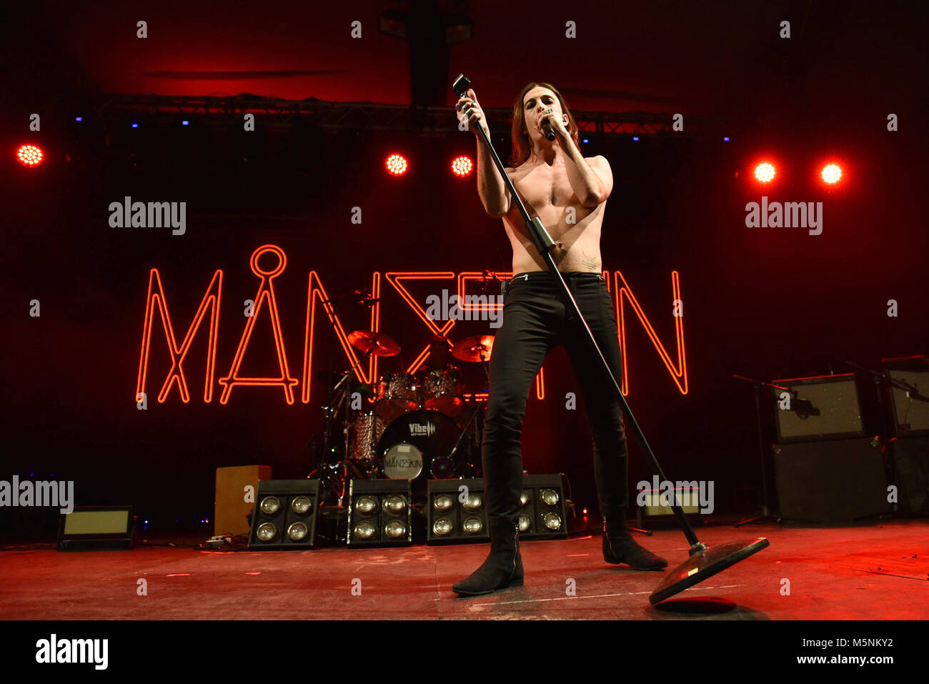 Napoli, Italy. 24th Feb, 2018. Damiano David frontman of the Maneskin ...