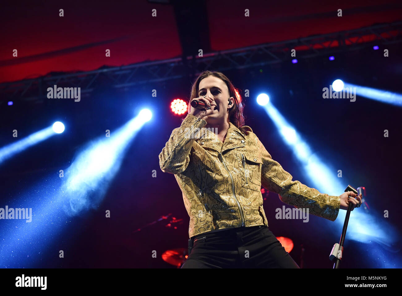 Napoli, Italy. 24th Feb, 2018. Damiano David frontman of the Maneskin ...