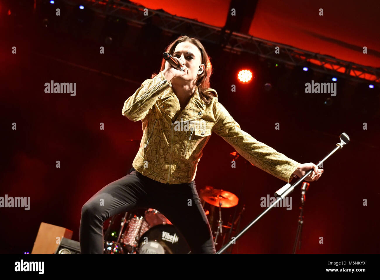 Napoli, Italy. 24th Feb, 2018. Damiano David frontman of the Maneskin ...