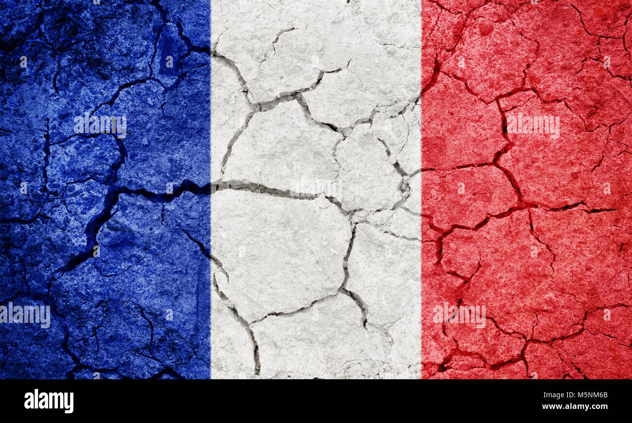 French Republic flag on dry earth ground texture background Stock Photo ...